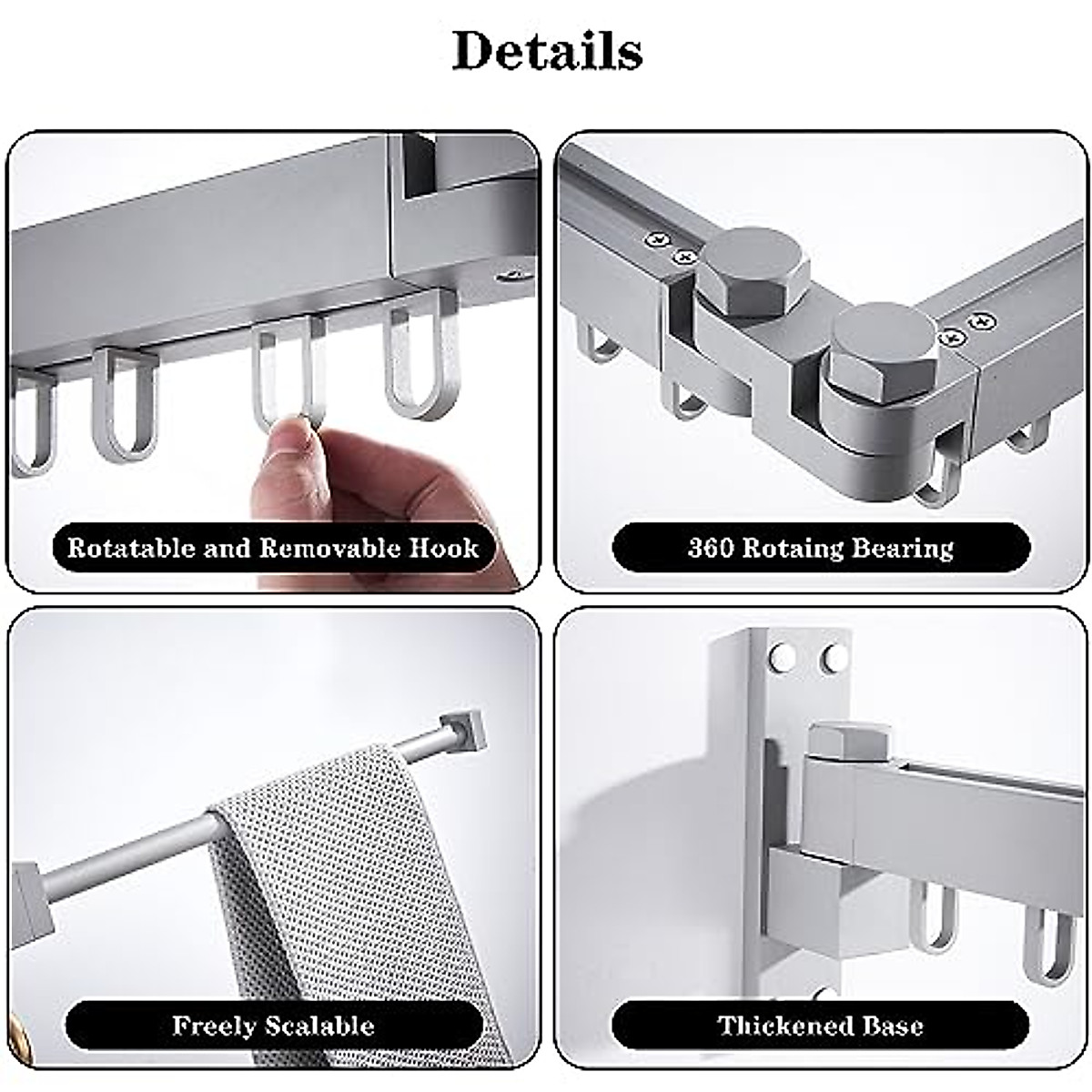 Bakala Retractable Clothes Drying Rack, Wall Mounted Space Saver Heavy Duty Laundry Clothes Hanger Rack with Towel Bar, Collapsible Clothes Dry Racks for Balcony, Mudroom, Bedroom