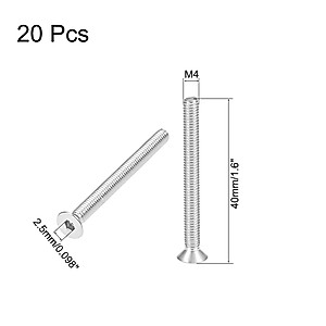 uxcell M4x40mm Flat Head Machine Screws Inner Hex Screw 304 Stainless Steel Fasteners Bolts 20Pcs