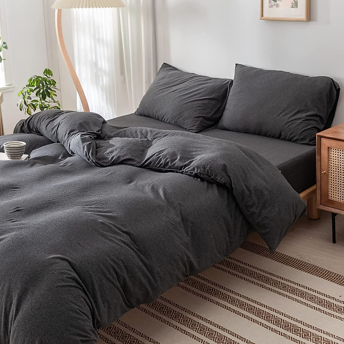 MWL Toy Jersey Knit Cotton Duvet Cover Set 3 Piece(1 Duvet Cover and 2 Pillow Cases),Ultra Soft and Comfortable,Suitable for Men,Women,Boys,Girls Bedding Set(Queen,Dark Coffee)