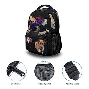 Granbey Galaxy Welsh Corgis Backpack Cute Space Puppies Waterproof College Bag Personalized Laptop Bag Travel Zipper Bookbag Casual Hiking Shoulder Daypack for Men Women Teens