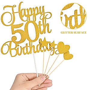 Lecferrarc 50th Birthday Cake Decorations, 50th Birthday Candles Cake Numeral Candles and Glitter Happy 50th Birthday Cake Toppers Set for Birthday Party Supplies (Gold)