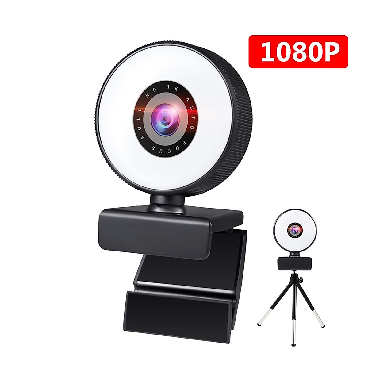 Webcam Webcam 4K Mini Web Camera for PC Computer Laptop with Microphone Auto Focus Light Video Webcam 1080P 2K Live Web Cam Accessories for Recording Calling Conferencing Gaming (1080P (with Tripod)