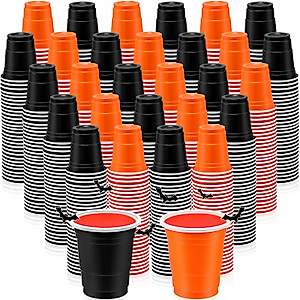 Rtteri 1200 Pcs Orange and Black 2 oz Cups Bulk Halloween Mini Plastic Shot Glasses Set Disposable Small Cups for Drinking Serving Condiment Sauce Thanksgiving Christmas Birthday Party Supplies
