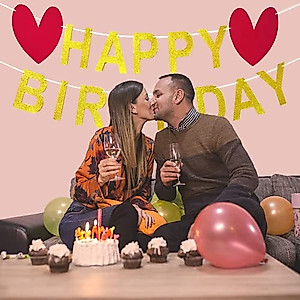 Love Heart Valentine's Day Happy Birthday Banner,Love Heart Theme Birthday Party Decoration Valentine's Day Birthday Party Accessory