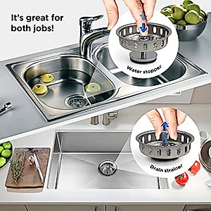 Highcraft 97343 Kitchen Sink Basket Strainer Replacement for Standard Drains (3-1/4 Inch) Stainless Spring Steel Closure and Rubber Stopper, Stainless Steel