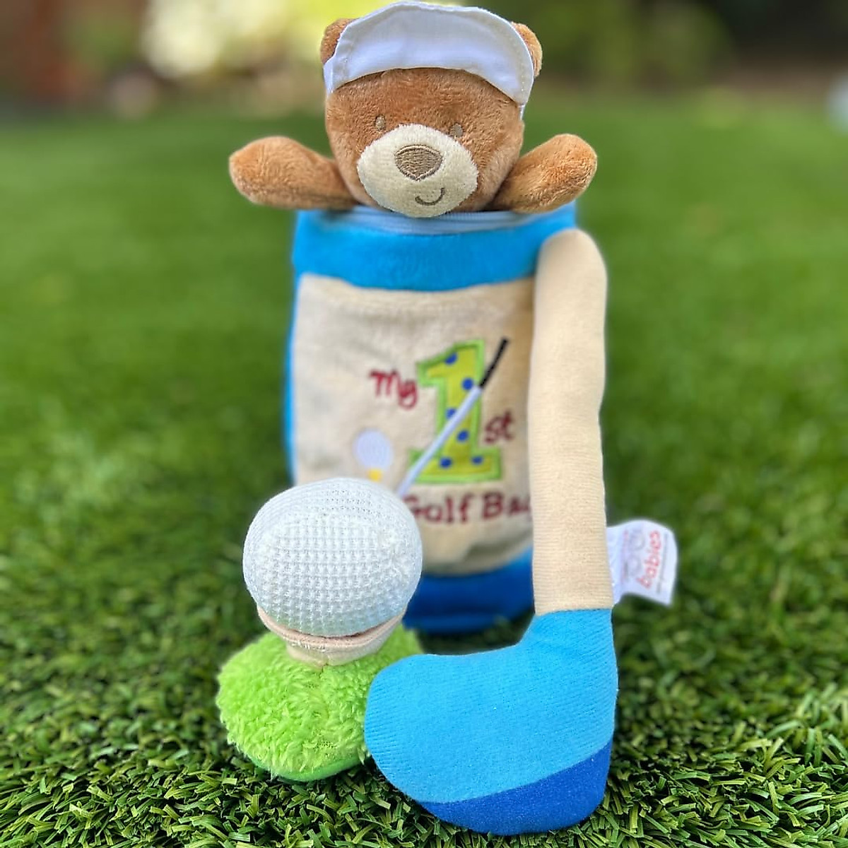 Genius Baby - 9" The Original Baby Golf Bag with Teddy Bear, Blue Bag Embroidered with 'My 1st Golf Bag', Lightweight, Perfect Size Golf Toy for Small Hands, Unique for Golf Baby