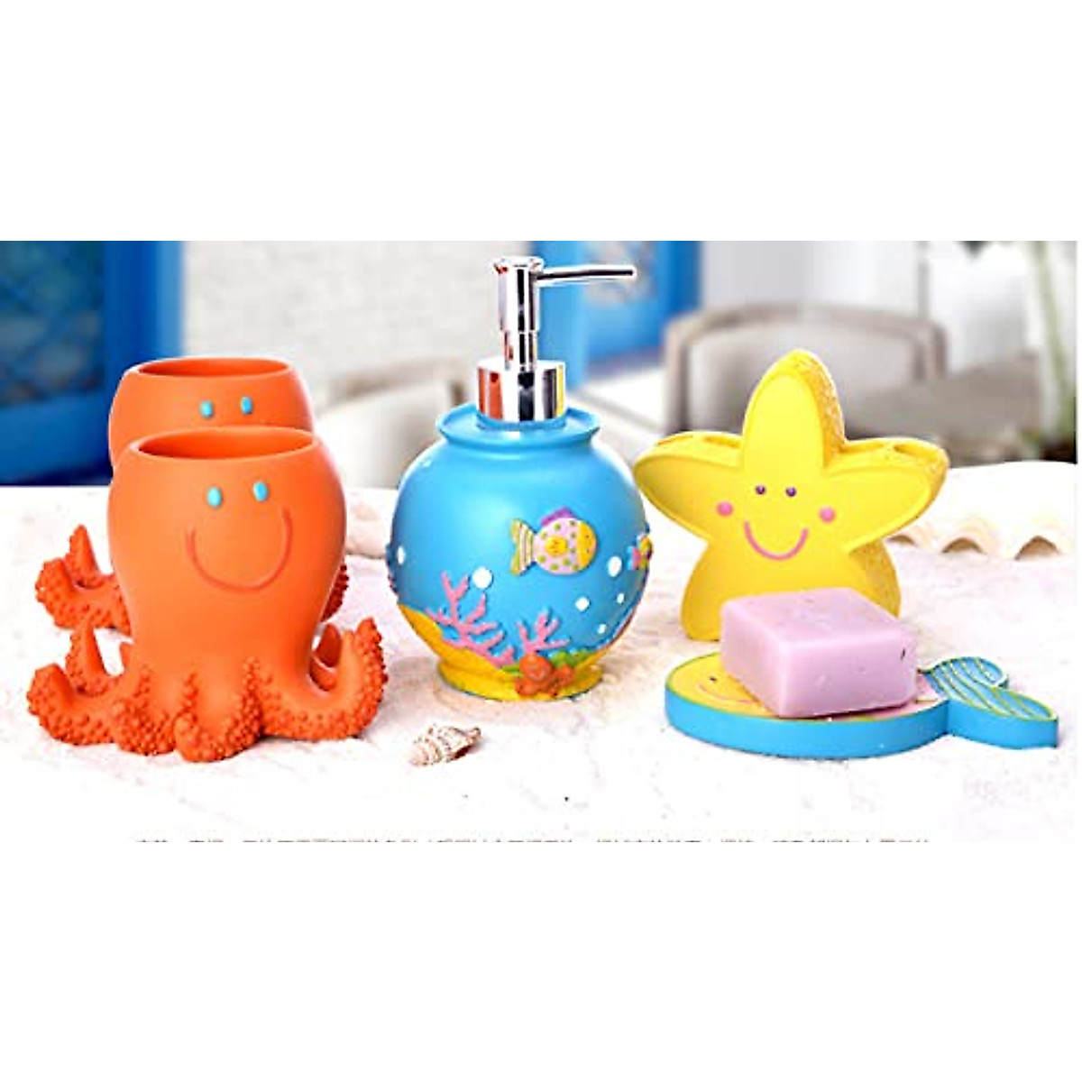 YIYIDA Cute Fish Shape Bathroom Collection Set 5pcs Resin Material Child Like Home Accessory Set
