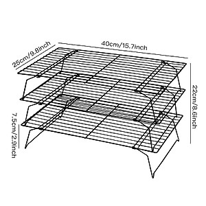 Cooling Rack, 3-Tier Stainless Steel Stackable Baking Cooking Cooling Racks for Cooling Roasting Grilling, Collapsible & Heavy Duty, Oven & Dishwasher Safe