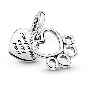 Pandora Hearts & Paw Print Dangle Charm - Compatible Moments Bracelets - Jewelry for Women - Gift for Women - Made with Sterling Silver