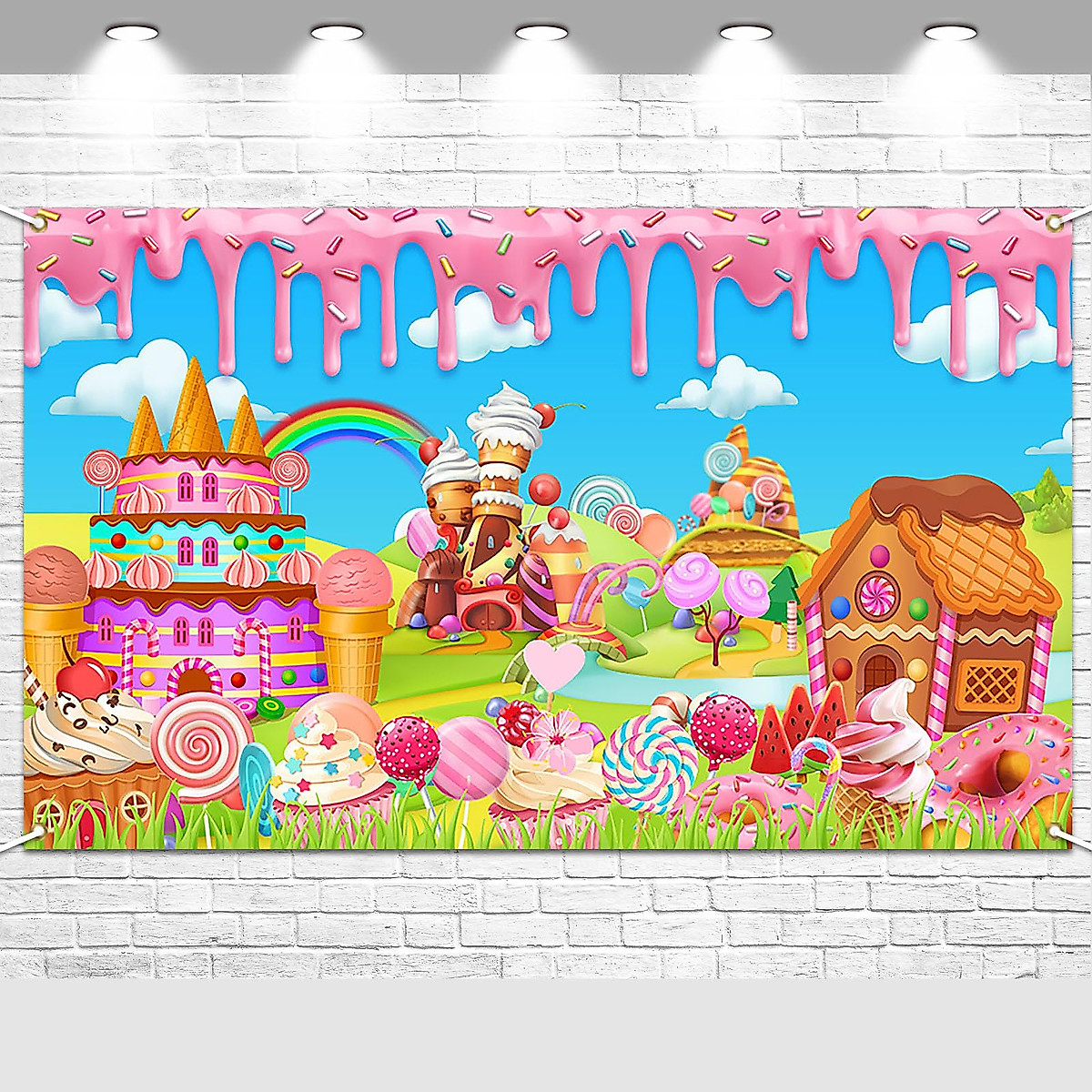 Avezano Candyland Banner Backdrop Sweet Donut Candy Background for Birthday Party Decoration Rainbow Candytown Baby Shower Photo Booth Banner, 70.8x43.3inch