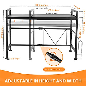KEYPT Extendable Microwave Oven Rack - Adjustable Kitchen Counter Shelf, 2 Tier Microwave Stand with 6 Hooks for Kitchen Countertop Organizer (Black) Microwave Shelf with Cutting Board Attachment