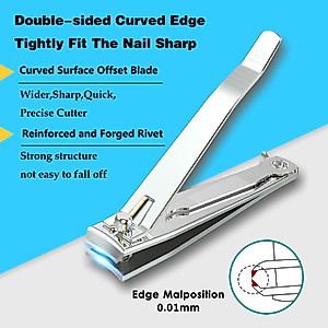 firiKer 2PCS Stainless Steel Nail Clippers,Professional Fingernail Clipper and Toenail Clipper, Wide Easy Press Lever Nail Cutter with Swing Out Nail Cleaner/File for Men and Women