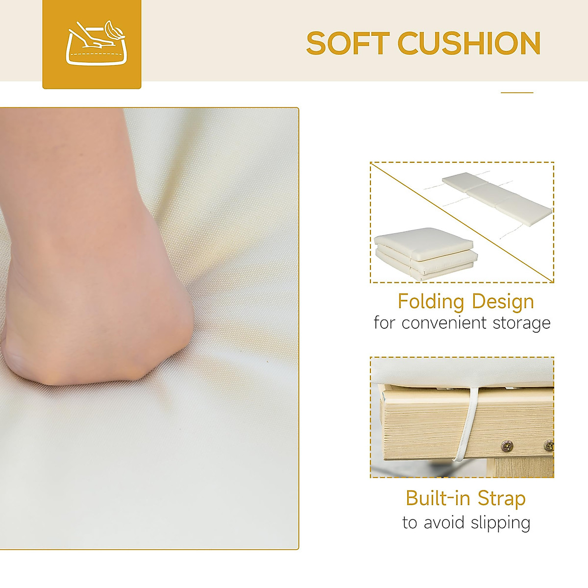 Outsunny Chaise Lounge Chair for Outdoor, Patio Recliner with 4-Position Adjustable Backrest and Cushion for Deck, Beach, Lawn and Sunbathing, Natural