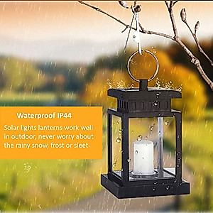 Solar Lanterns Outdoor Waterproof, Garden Hanging Flickering Flameless LED Candle Lighting, Solar Powered Lights for Decorative Yard, Table, Patio, Umbrella, Black