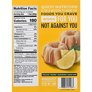 Quest Nutrition Lemon Cake Protein Bars, High Protein, Low Carb, Gluten Free, Keto Friendly, 12 Count (Pack of 1)