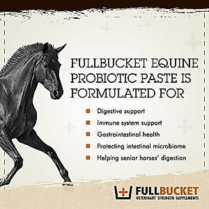 FullBucket Equine Probiotic Paste with Saccharomyces Cerevisiae Boulardii for Daily Digestive Optimization; Concentrated Formula with 100 Billion CFUs, 1 Tube