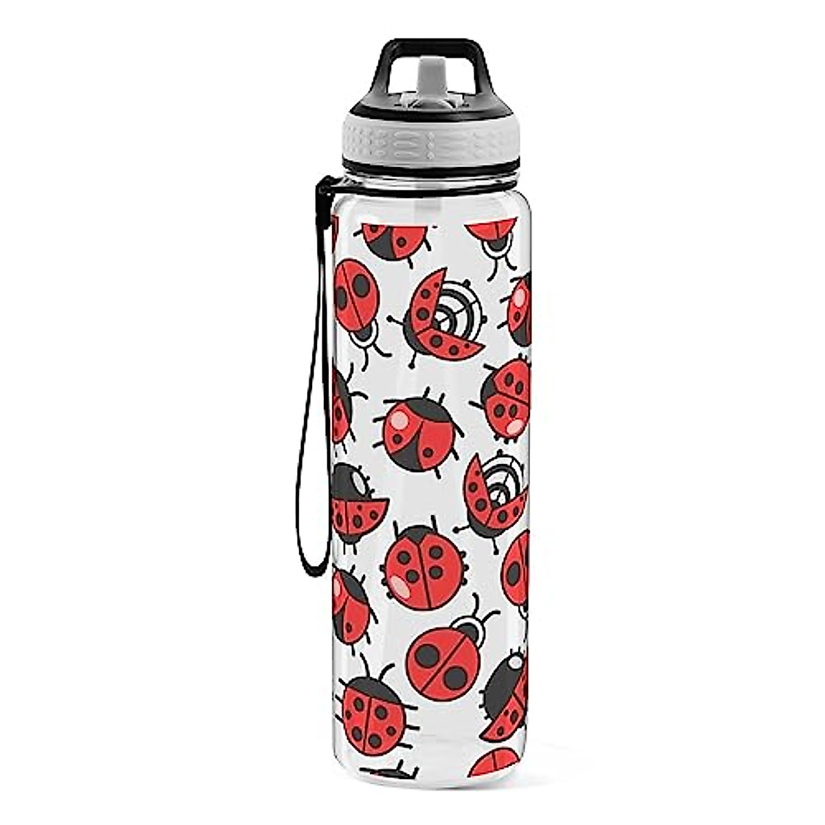 Boccsty Bright Ladybird Ladybugs Kids Water Bottle with Straw Sports Bottles BPA-Free Tritan Plastic Water Jug for Women Men Gym Outdoors