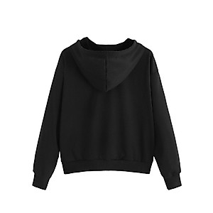 SweatyRocks Women's Floral Print Long Sleeve Hoodie Casual Drawing Sweatshirt Pullover Crop Top Black L