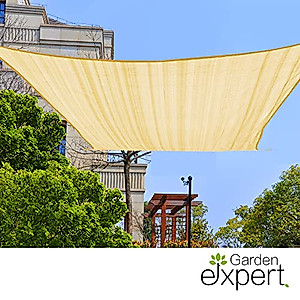 Garden EXPERT 20'x20' Sun Shade Sail Sand Large Square Canopy Sail Shade Cloth for Patio Garden Outdoor Backyard