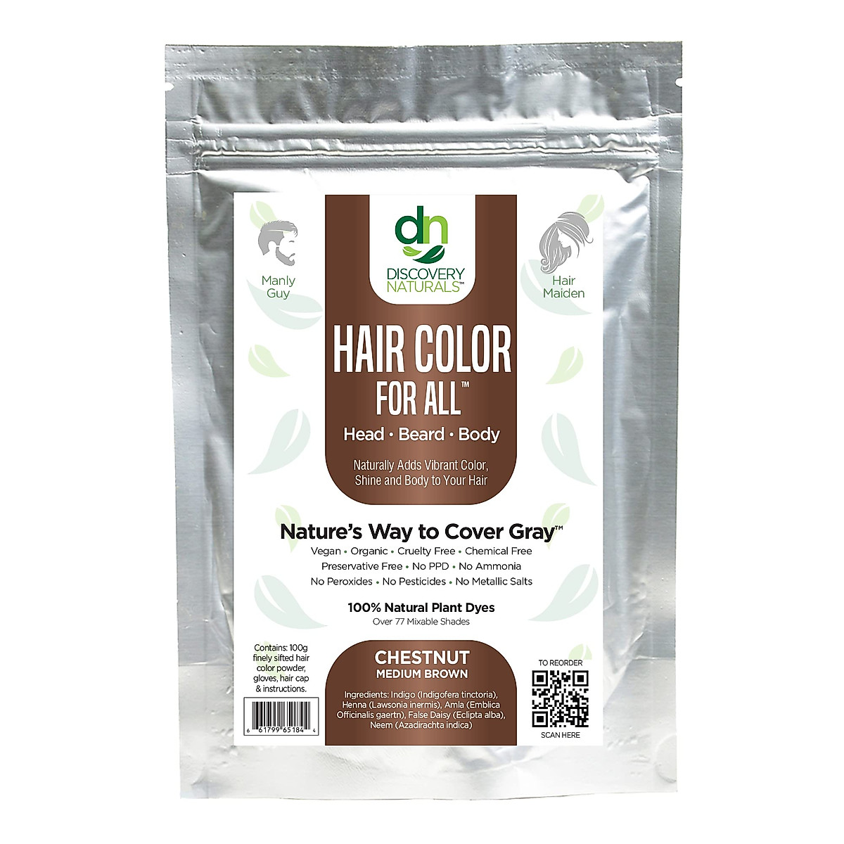 Brown Henna Hair Color For All Kit | 100% All Natural Indigo Powder Hair Dye & Beard Dye (Chestnut Medium Brown) Organic, Herbal & Vegan Chemical & Cruelty Free Permanent Gray Coverage & Tinting