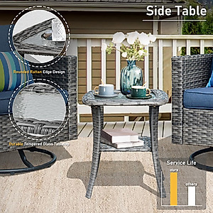 HOOOWOOO Patio Outdoor Conversation Set with Fire Pit Table,6 Piece Modern Outside Furniture with Swivel Rocking Chairs,PE Wicker Out Door Furniture Sofa Set(Denim Blue)