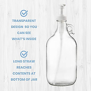 Half Gallon Glass Pump Dispenser Bottle, Large Jug with Pump for Laundry Soap Dispenser, Liquid Detergent, Fabric Softener, Syrup Pump - 64 oz Capacity - by Kitchentoolz