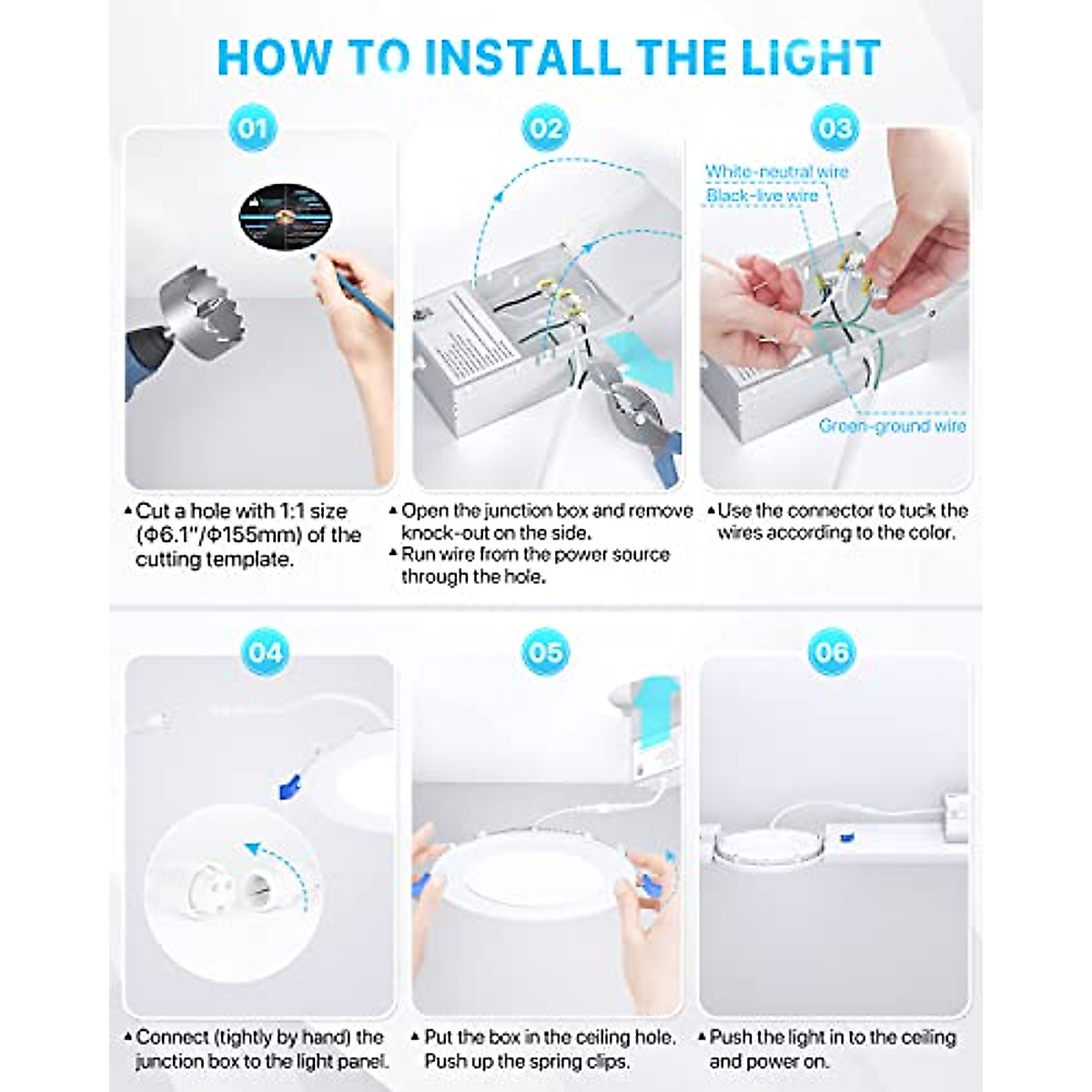 Ensenior 16 Pack 6 Inch Ultra-Thin LED Recessed Ceiling Light with Junction Box, 5000K Daylight, 12W 110W Eqv, Dimmable Can-Killer Downlight, 1050LM High Brightness - ETL and Energy Star Certified