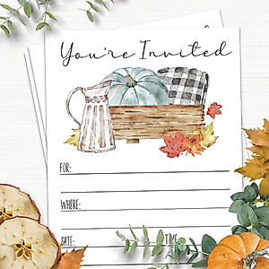 Rustic Fall Harvest Invitations - (20 Count) Autumn Country Watercolor 4x6 Invitations With Envelopes for Bridal, Baby Shower, Wedding, School, Neighborhood & Church Events