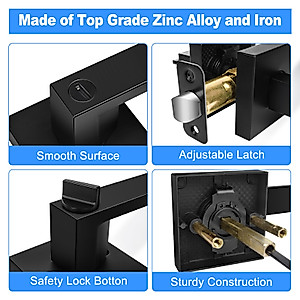 Onateel 5 Pack Modern Black Door Handles Privacy Door Levers Black Door Knobs Interior Heavy Duty Reversible Door Locks Keyless Square Interior Door Handle