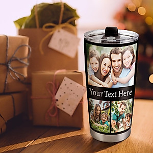 Personalized Coffee Tumbler With Pictures and Texts, Custom 20oz Insulated Travel Cups with Lids, 20oz Custom Stainless Steel Mugs, Gift for Wedding, Anniversary, Birthday…