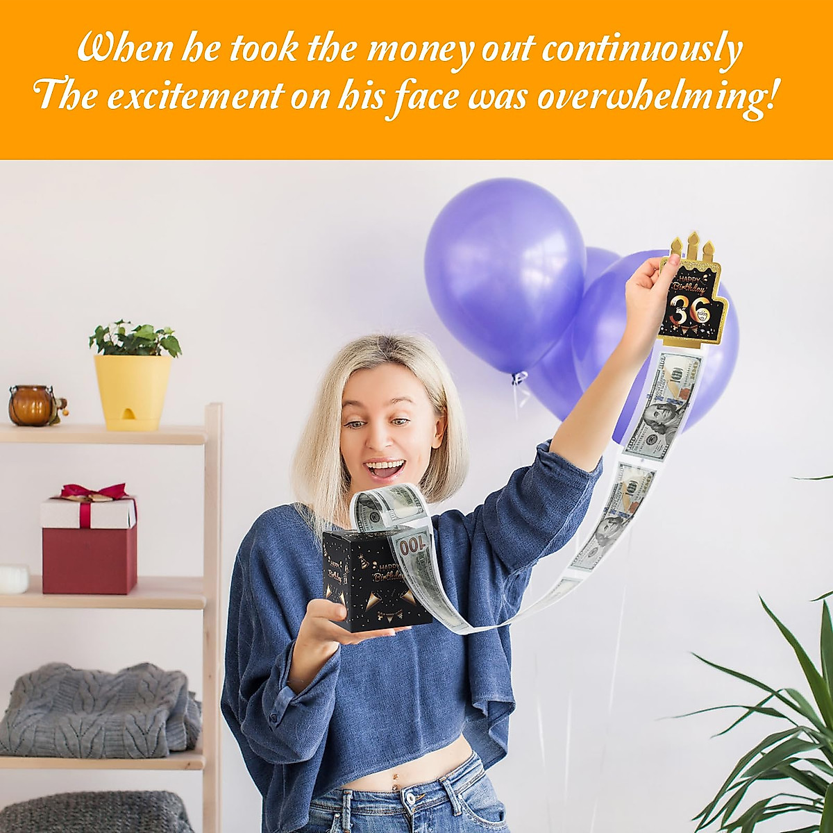 Gusil Birthday Gifts,Money Box for Cash Gift,Happy Birthday Money Gift Box with DIY Stickers for Any Age