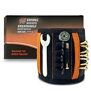 Magnetic Wristband Wrist Tools Belt For Men/Dad Christmas Gifts,Magnetic Wrist Strap Bit Holder Magnets for Holding Screws/Nails/Drill - 15 Super Strong Magnets Tool Wrist Belt For Woodworking