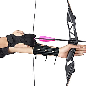 Huntingdoor Archery Arm Guard Archery Glove Leather Forearm 3 Finger Guard Finger Tab Adjustable Protective Gear Accessories for Adult Youth Hunting and Shooting (Medium)