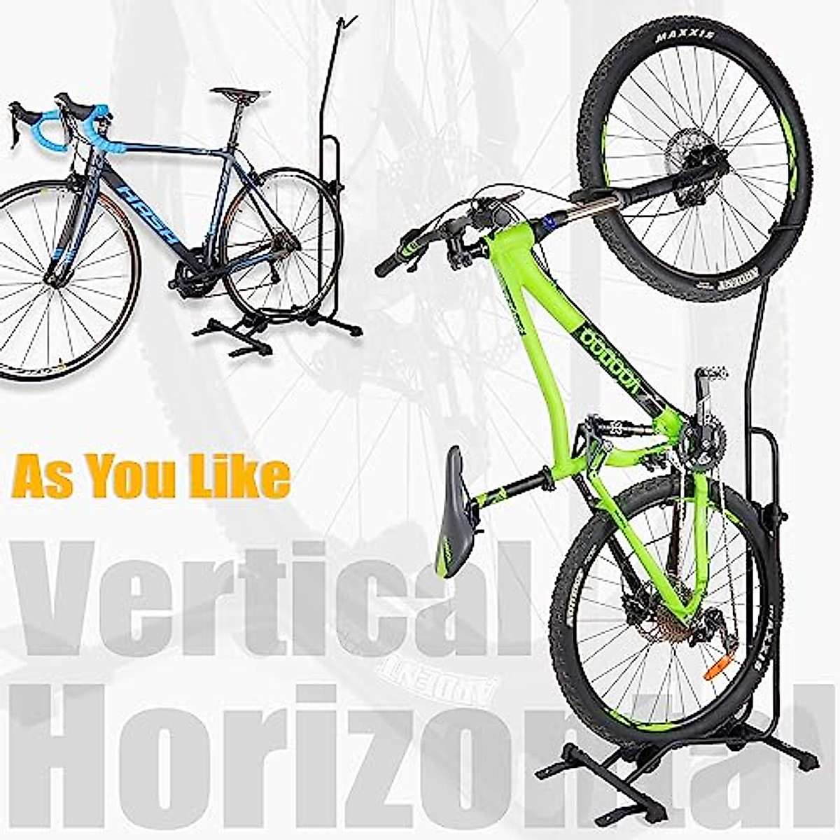 CyclingDeal Upright Bike Stand - Premium Quality Vertical & Horizontal Adjustable Bicycle Floor Parking Rack - Safe & Secure for Storing MTB Road Bikes - Pack of 2