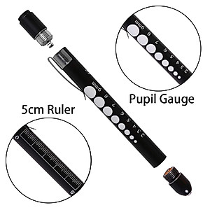 Aokin Pen Light with Pupil Gauge, Reusable LED Penlight Medical for Doctor Nurse Diagnostic etc, White Light, Black and White