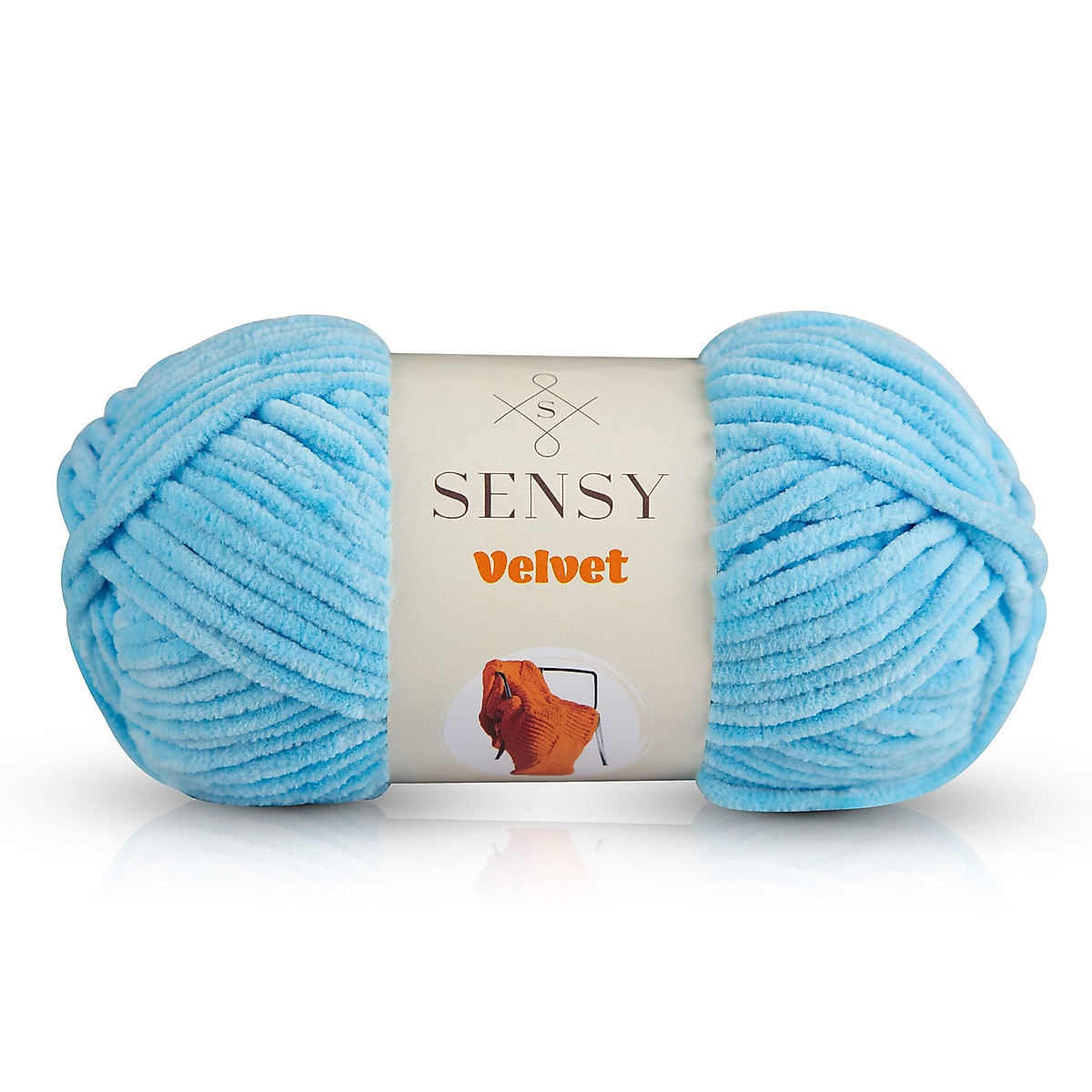 Sensy Velvet Crocheting Yarn - Baby Blanket Chenille, Amigurumi, 3.5 oz, 132 Yards, Bulky Gauge 5 (Baby Blue)