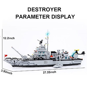 Ulanlan Navy Destroyer Building Block Set, Warship Building kit 6 in 1 Military Battleship Building Set Toy Gift for Boys Aged 8 +, Adult Gift 1560 Pieces