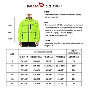 BALEAF Men's Cycling Rain Jacket Waterproof Windbreaker Running Hiking Travel Golf Gear Lightweight Hood Packable Reflective Yellow M