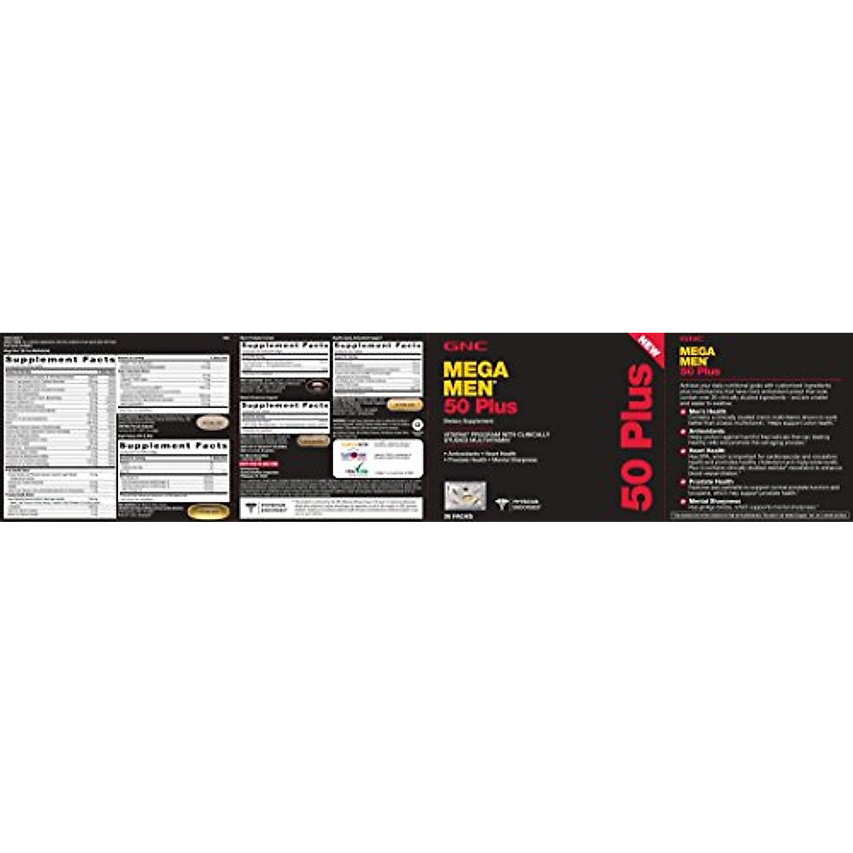 GNC Mega Men 50 Plus Vitapak, 30 Packs, Support Heart and Prostate Health and Promotes Mental Sharpness