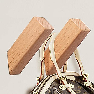 OHIYO Wood Wall Hooks 2 Pack Natural Wooden Hooks Wall Mounted Coat Hooks for Wall Natural Hat Hooks Heavy Duty Wall Hooks for Hanging Hat & Bag & Coat Decorative Hooks Wall Towel Hooks(Beech Wood)
