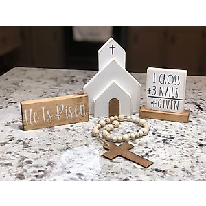 Jesus Tomb-Easter Tray Bundle Kit, Wooden Easter Jesus Sign Tiered Tray Decorations, Easter Decor for Home Table Mantle Office, Wooden Easter Decor, Set of 4 (Set-B)