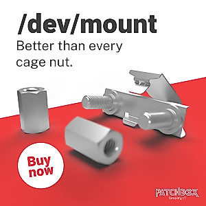 PATCHBOX/dev/Mount - Cage Nut Alternative - Toolless Installation Device Mount Screws for Patch Panel, Computer Cabinet, Server, Network Racks - Compatible with 19” Rails, Supports 15kg - Pack of 50