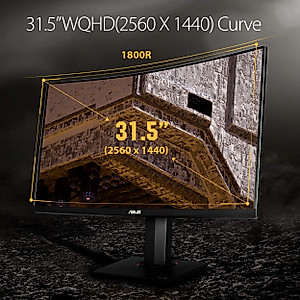 Asus TUF Gaming VG32VQ 32” Curved Gaming Monitor FreeSync HDR Elmb Sync 1440P 144Hz 1ms Eye Care with DP HDMI (Renewed)
