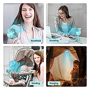 Stroller Fan Upgraded Handheld Personal Fan Battery Operated Mini Portable Fan with LED Light Aromatherapy, Flexible Tripod Clip On Fan with 3 Speeds Versatile Fan for Car Seat Crib Bike Desk (Blue)