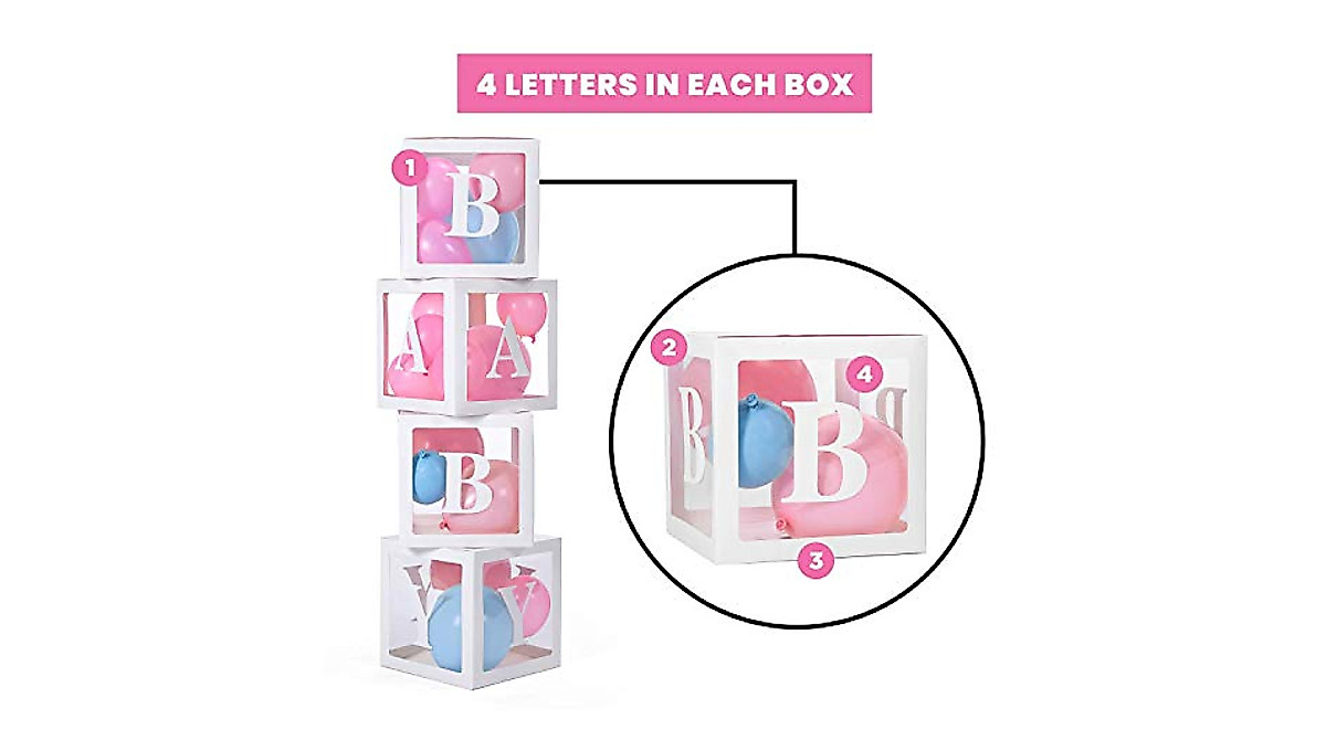Baby Shower Decorations - Clear Baby Letter Boxes for Gender Reveal & More