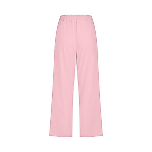 Pants Women Women's Summer Beach Pants Drawstring Elastic Waist Solid Trousers Slacks Cotton Linen Capri Pants Plus Size Relaxed Fit Pink XL