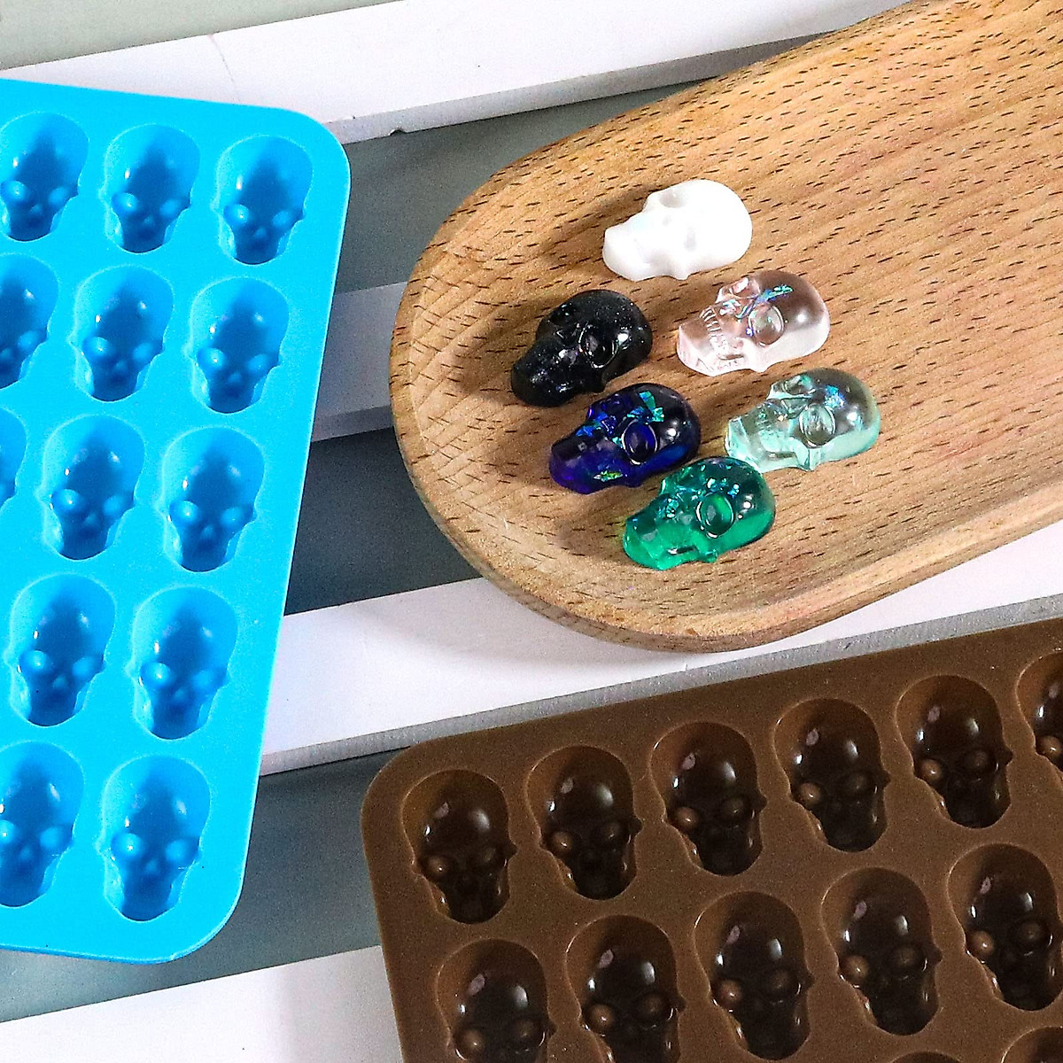 Gummy Skull Candy Molds,3-Pack 40 Cavity Silicone Skull Molds with 2 Droppers for Gummy,Candy,Jelly,Chocolate,Wax Melt,Dog Treats,Ice Cube