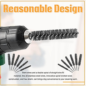 Stainless Steel Bore Brush Stainless Steel Bristles Wire Brush for Power Drill with Hex Shank Handle (0.8 cm,0.9 cm,1 cm,1.1 cm,1.2 cm,1.3 cm,1.4 cm,1.5 cm,1.6 cm,1.7 cm,1.8 cm,1.9 cm, 12 Pcs)