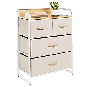 mDesign 30.9" High Steel Frame/Wood Top Storage Dresser Furniture Unit with 4 Removable Fabric Drawers - Bureau Organizer for Bedroom, Living Room, or Closet - Cream/White