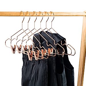 Koobay 16.5" Adult Rose Gold Metal Wire Clips Clothes Hangers, 25 Pack, Shiny Wire Clips Coat Suit Clothes Hangers Storage